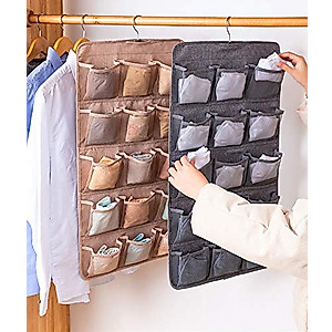 Dual Sided Hanging Underwear Sock Bra Stocking Organizer with 5+15 Mesh Pockets, 3D Pockets Design Durable Space Saver Bag Wall Shelf Wardrobe Storage Bags Holders (Grey)