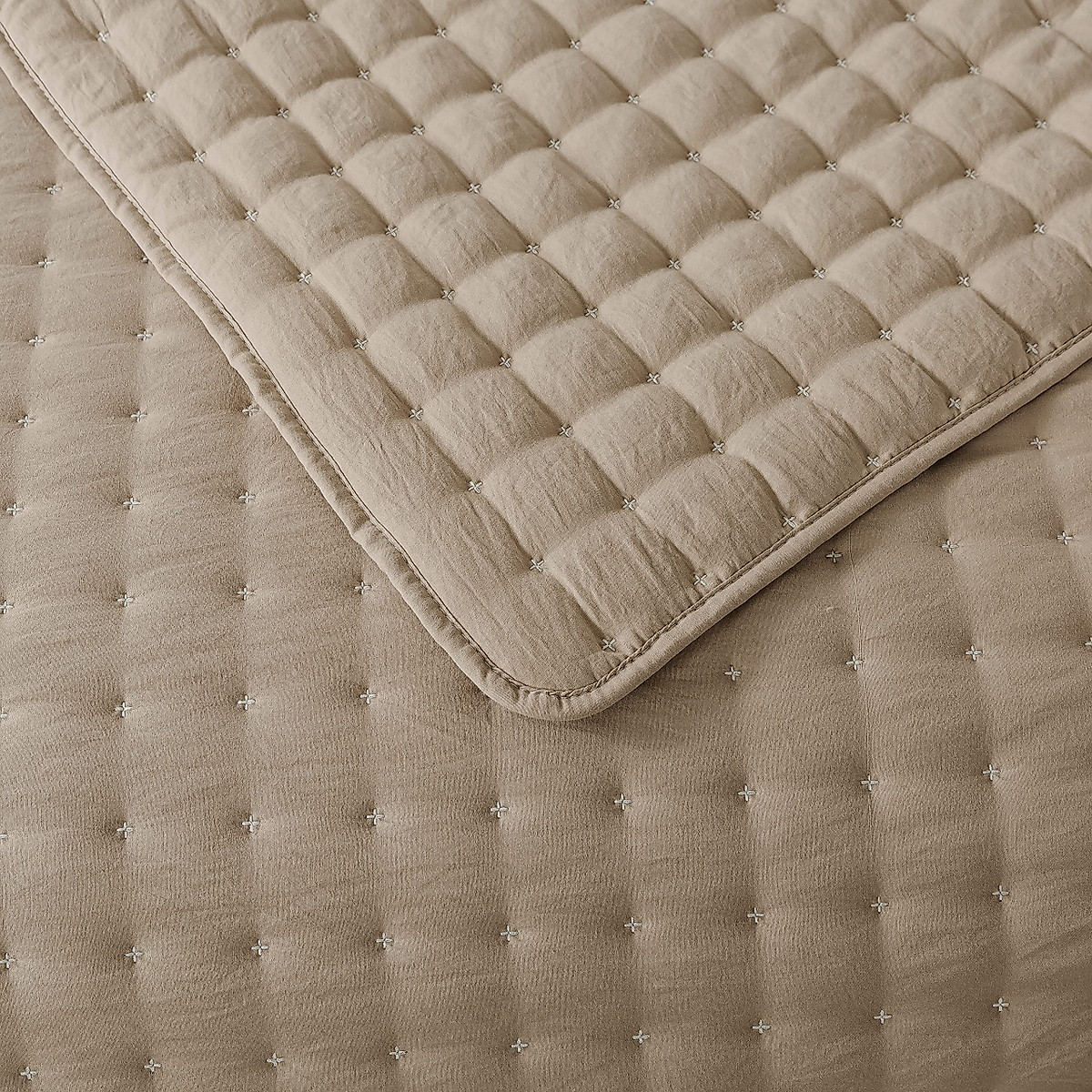 WDCOZY Beige Twin Size Quilt Bedding Sets with Pillow Sham, Tan Cream Lightweight Bedspread Coverlet, Quilted Blanket Thin Comforter Bed Cover, All Season Summer Spring, 2 Pieces, 68x90 inches