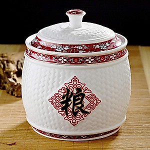 YISHUOYZBS Food Storage Containe Rice Storage Containe Classic Airtight Grain Jar with Lid Large-Capacity Ceramic Rice Bucket Hand-Made Cereal Dispensers in The Kitchen Home Decoration-12.5KG