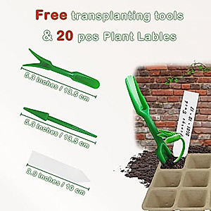 HEURYTEP 15 Packs Biodegradable Seed Starter Tray, 180 Cells Seed Starter Pots, Organic Peat Pots Kits, Seedling Starter Pots Garden Germination Trays with 20 Plant Labels, Middle Size