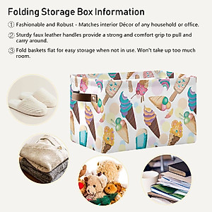 ALAZA Sweet Ice Cream White Foldable Storage Box Storage Basket Organizer Bins with Handles for Shelf Closet Living Room Bedroom Home Office 1 Pack