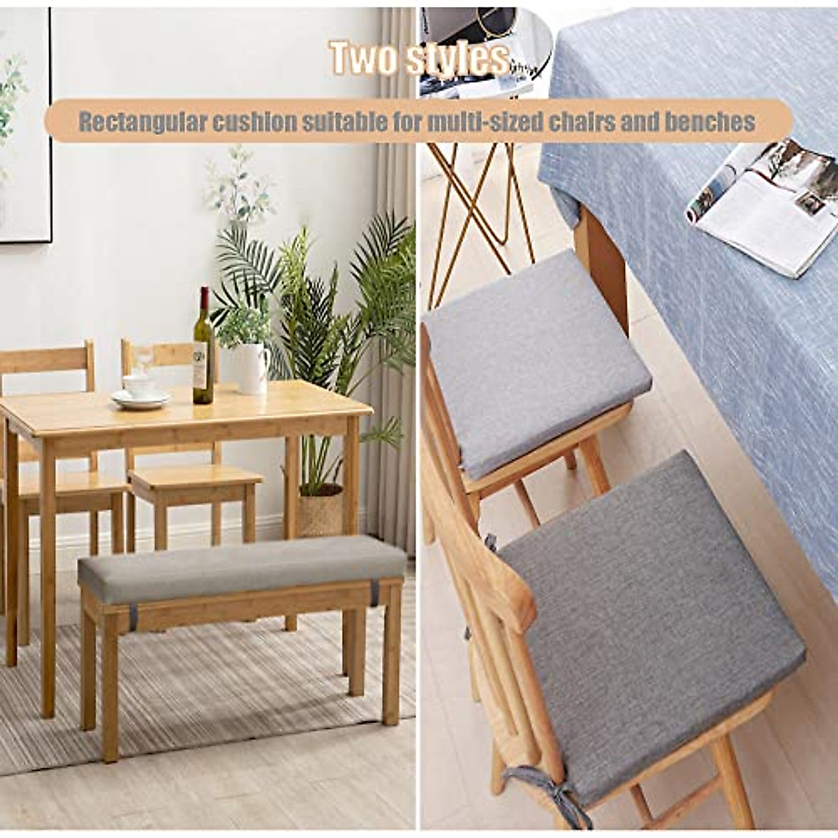 Kimgull Rectangle Bench Cushion,43.3X15.7X1.97In,Washable Removable Long Chair Pad with Non-Skid Backing,Indoor/Outdoor Bench Pad, Garden Patio Furniture Chaise Swing Bench Mat,Gray