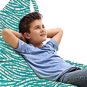 Ambesonne Abstract Lounger Chair Bag, Monochrome Illustration Along Tribal Stripes in Geometrical Design, High Capacity Storage with Handle Container, Lounger Size, Dark Seafoam and White