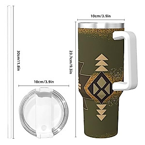 Xiexide 40oz Fits Cup Holder Travel Southwestern Native American Aztec Navajo Indian Tribal Heritage Double Walled Vacuum Insulatedith Handle And Straw,Hot & Cold Drinks