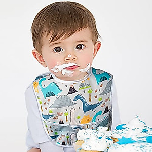 R HORSE 5Pcs Baby Bibs Set Waterproof Feeding Bibs for Babies Infants Bibs with Crumb Catcher Pocket Animals Food Bibs Sleeves Bibs Learn to Feed Shower Gifts Keepsake, 6-24 Months