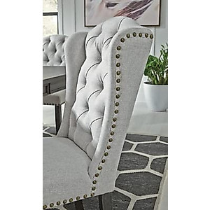 Signature Design by Ashley Jeanette Traditional Tufted Upholstered Wingback Dining Chair, 2 Count, Light Gray