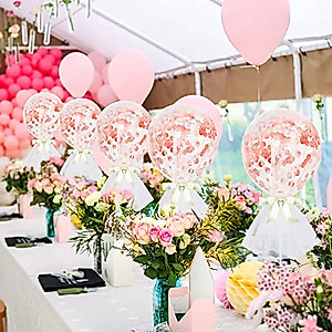 Elecrainbow 6 Pack Tutu Tulle Balloon Centerpieces Set with Rose Gold Confetti Balloons for Women Girl Birthday Wedding Engagement Bridal Shower Bachelorette Party Table Decorations,44 Units