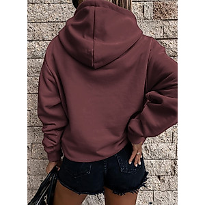SHEWIN Womens Sweatshirts Casual Long Sleeve Fleece Hooded Pullover Sweatshirt Lightweight Cute Fall Tops Outfits Loose Hoodies for Women,US 12-14(L),Dark Red