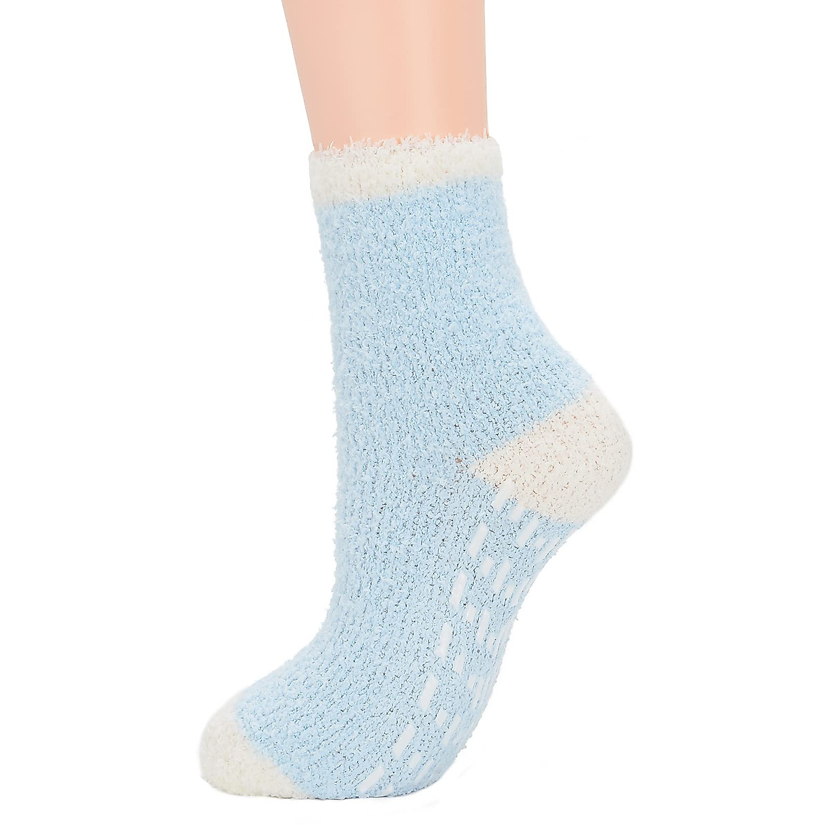Athletic Plush Socks for Women Warm Fuzzy Socks with Grip Non Slip Socks Yoga Pilates Socks Athletic Socks 5 Pack Blue Sets with Grips One Size