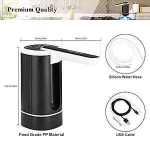 BANGMENG 5 Gallon Water Dispenser Electric Water Jug Dispenser Portable Drinking Water Pump for 2-5 Gal Bottle USB Rechargeable (Black)