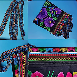 Hobo Purse Crossbody Bag for women, 3 Zipper Pockets Vintage Ethnic Tribal Embroidered Boho Hippie Shoulder Bags for girls,ladies (Purple flower)