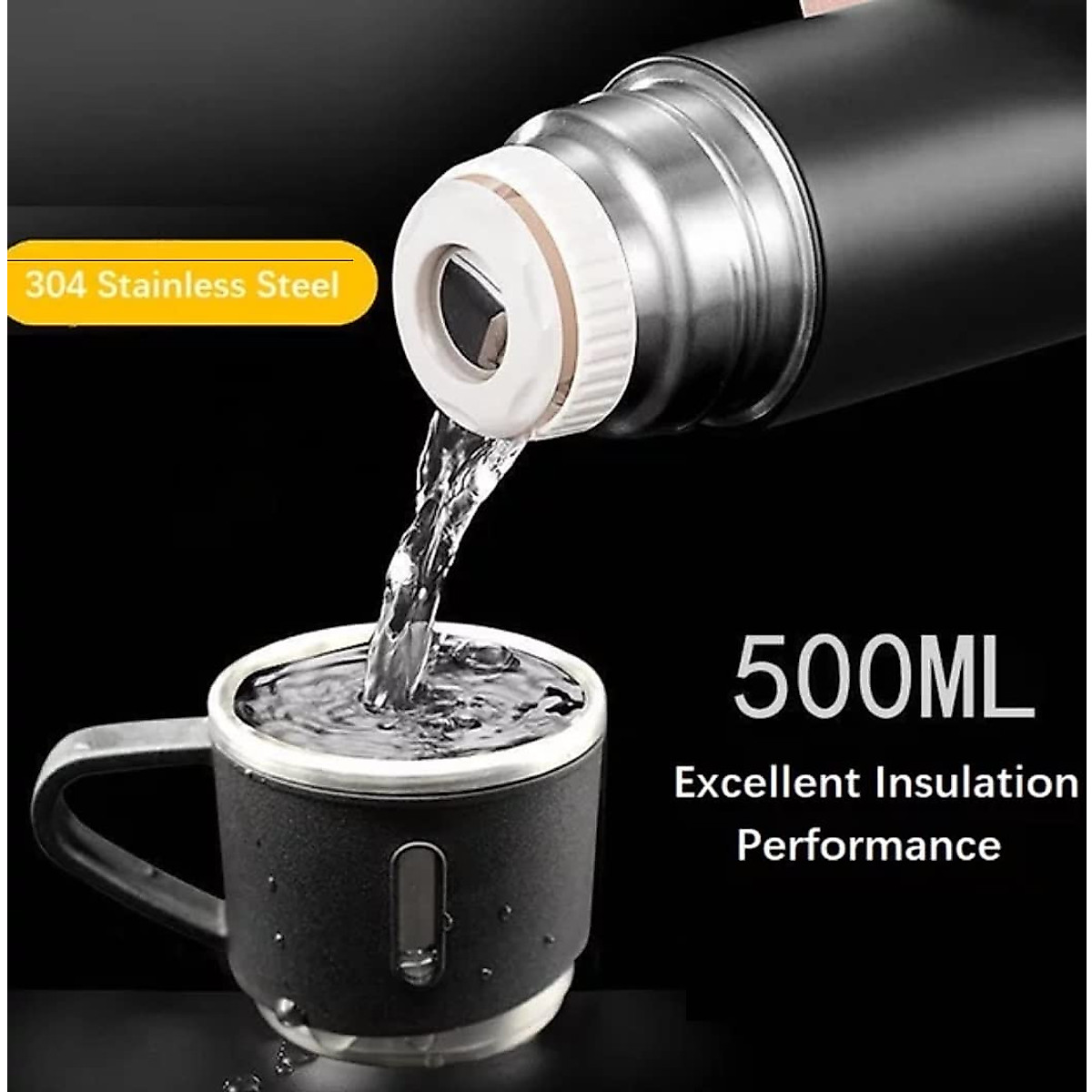 Stainless Steel Thermo + 3 cup, 500ml/16.9oz (Black, Grey and Blue Set)