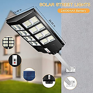 Hoddinol Solar Street Lights Outdoor, 800W Solar Street Light, 30000LM Dusk to Dawn Commercial LED Flood Lights with Motion Sensor and Remote Control, for Yard, Garden, Patio