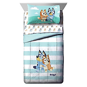 Jay Franco Bluey & Bingo 7 Piece Full Size Bed Set - Includes Comforter & Sheet Set - Super Soft Kids Bedding Fade Resistant Microfiber (Official Bluey Product)