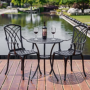 Withniture Outdoor 3 Piece Bistro Set Cast Aluminum Bistro Table and Chairs Set of 2, All Weather Bistro Patio Set, Patio Furniture for Garden Black