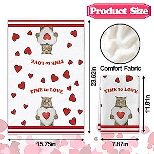 ABTOLS Valentine Kitchen Towel 4 Pieces Valentine's Day Heart Towels Red Love Cat Valentine Dish Towels Romantic Heart Kitchen Towel Soft Heart Dish Towels Kitchen Tea Towels for Home Kitchen