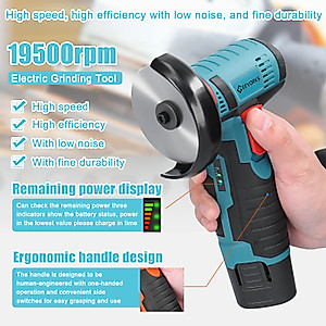 Angle Grinder Tool, Geevorks Mini Angle Grinder Cordless 12V 19500RPM with 2PCS 2000mAh Battery, Nylon Cutting Blade-s/Grinding Disc/Metal Cutting Disc
