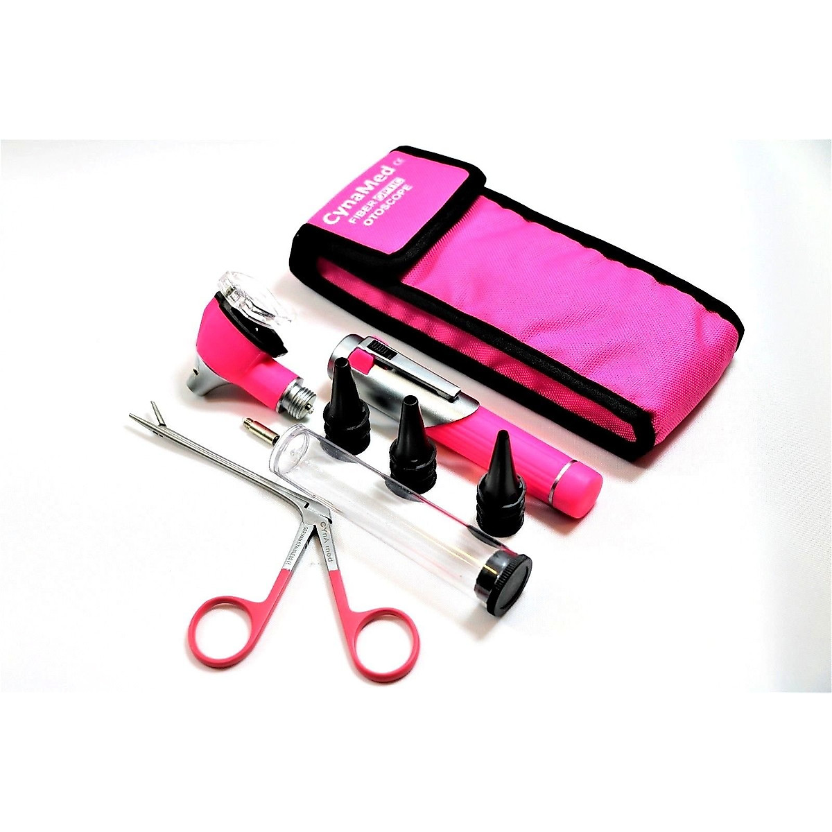 Premium Student Home Use Led Bright Light Ent Diagnostic Otoscope Pocket Size Pink Plus Alligator Ear Nose Forceps Plus 1 Extra Replacement Bulb Plus 10 Speculas Cynamed