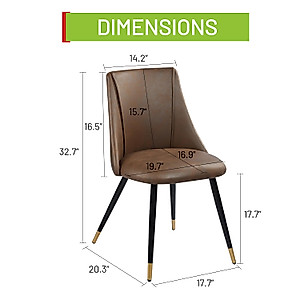 FurnitureR Dining Chairs Set of 2 Modern Upholstered Accent Chairs with Soft Seat/Metal Legs Kitchen Side Chairs for Kitchen Dining Room Waiting Reception Room, Faux Leather, Brown