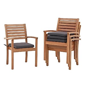 OC Orange-Casual Stackable Patio Dining Chairs Set of 4, Outdoor Acacia Wooden Chairs w/Armrest & Removeable Fabric Cushion, FSC Certified Wood, for Porch, Backyard, Garden, Indoor, Dark Grey