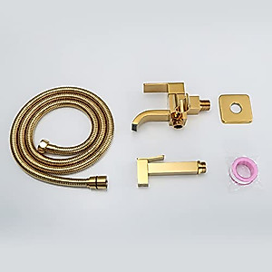 ZLOCYIVHE Hand Held Bidet Sprayer for Toilet Hand Shower for Toilet Set Bidet Shower Head Attachment Gold Brass Cold Water Faucet Wall Mounted Cloth Diaper Sprayer Kit,1.5m(1 m)