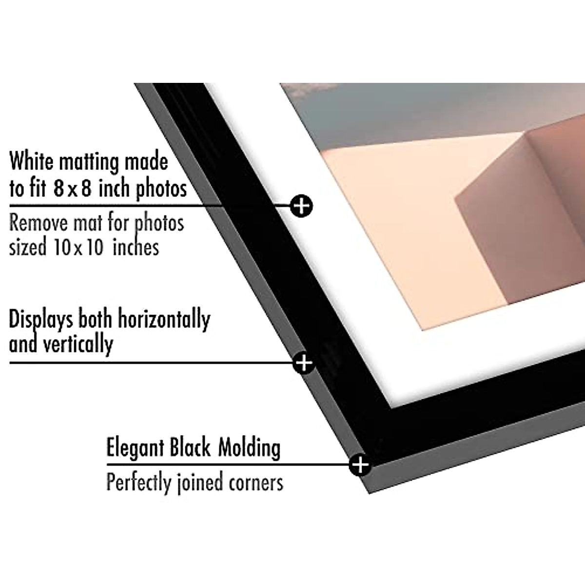 Americanflat 10x10 Picture Frame in Black - Thin Border 8x8 Picture Frame with Mat or 10x10 Frame Without Mat - Shatter Resistant Glass - Horizontal and Vertical Formats for Wall and Tabletop