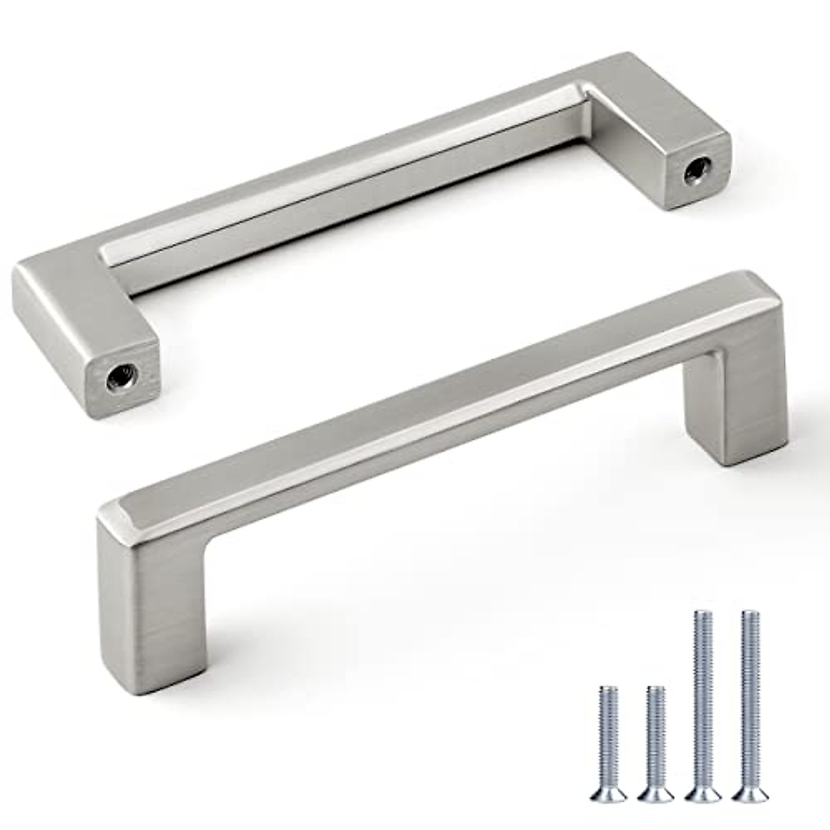 KLOOSE Brushed Nickel Cabinet Pulls 3.75 Inch Hole Centers 10 Pack Kitchen Cabinet Handles Solid Square Bar Drawer Pulls Cabinet Hardware Dresser Handles
