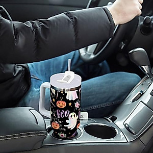ODAWA Large Cute Halloween Specter Insulated Water Tumbler with Handle and Straw Lid, 2 in 1 Lid Steel Insulated Tumbler