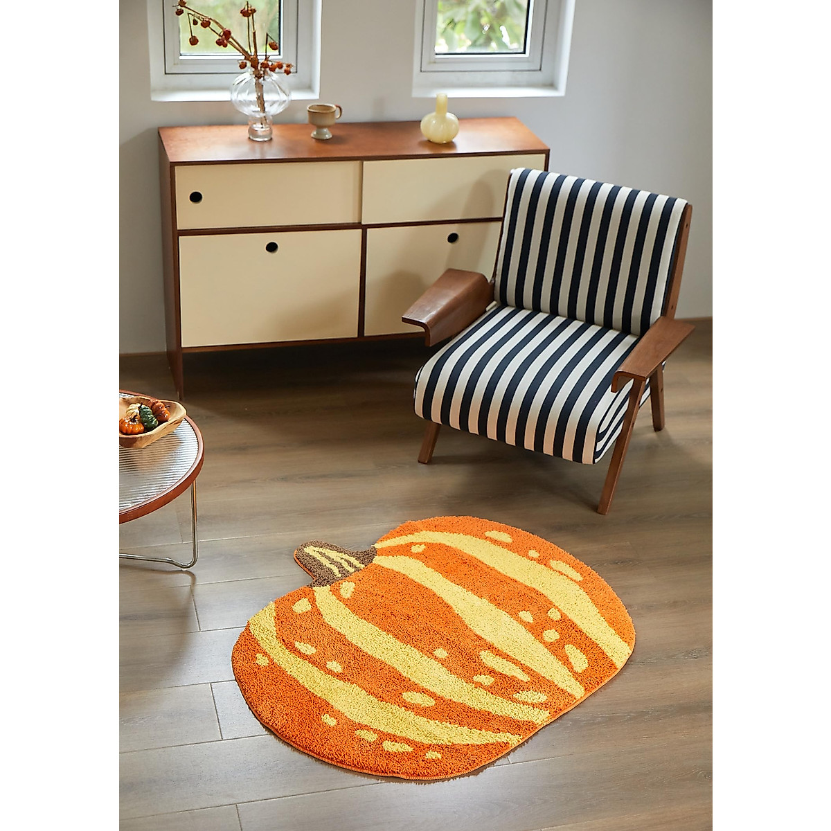 stitchworn 3.5x3ft Tufted XLarge Pumpkin Rug, High Pile Absorbent w/Nonslip Backing, Autumn Fall Halloween Decor for Home, Bathroom, Bedroom, and Living Room