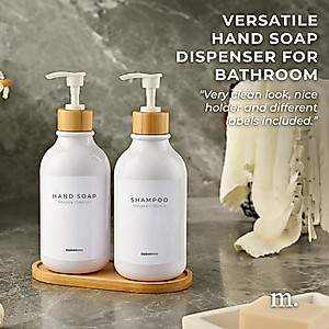 MaisoNovo Kitchen Soap Dispenser Set - Plastic Soap Dispenser with Pump - White Bamboo White Pump 16.9 fl oz - Bathroom Soap Dispenser Set of 2 - Soap and Lotion Dispenser Set with Tray