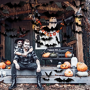 Big Size Bat Wall Decor Stickers, 124pcs Indoor Large Bats Halloween Decorations, DIY 3D Gothic Bats Decor, PVC Bat Stickers for Gothic House, Hunted Mansion, Ghost House, Goth Decor