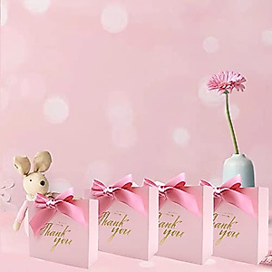 Pink Gift Bags 25Pack Extra Small Thank You Paper Gift Bags with Bow Ribbon, 4.5x1.7x3.9 Mini Party Favor Treat Boxes for Wedding, Baby Shower, bridal, Holiday Gifts Bulk