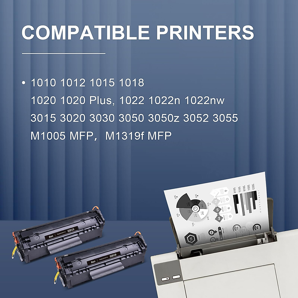 12A Toner Cartridge Replacement for HP 12A Black Toner Cartridge Compatible for HP Laserje 1020 1022 1012 1010 1015 1018 1022n 3015 3030 3020 3050 3052 3055 M1319F Toner Printer Black 2-Pack Q2612A