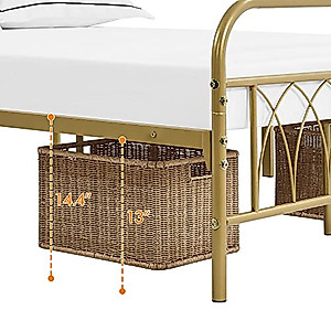 Topeakmart Metal Full Bed Frame Platform Bed with Petal Accented Headboard and Footboard, Ample Under-Bed Storage, Heavy Duty Steel Slat Support, No Box Spring Needed, Antique Gold