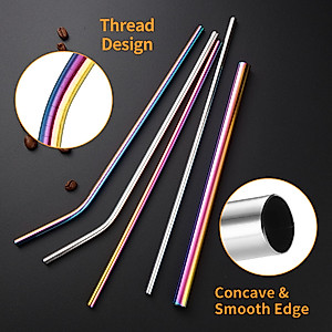 Hypermotion Reusable Straws Set, 10 Pack Different Size Stainless Steel Metal Drinking Straws with 6 Silicone Tips, 2 Smoothie Spoons, 2 Cleaning Brushes and Case, for 20~30 oz Tumbler