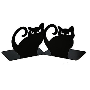Cute Vivid Lovely Persian Cat Book Organizer Metal Bookends for Kids School Library Desk Study Home Office Decoration Gift (Black)