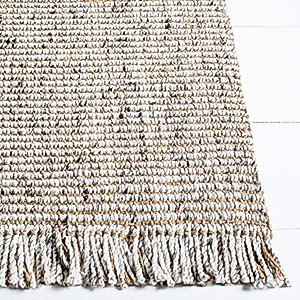 Safavieh Natural Fiber Collection 2' x 3' Silver/Natural NF826G Handmade Woven Fringe Jute Accent Rug