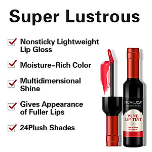 PEPHUCA 6 Colors Red Wine Lipstick Set, Glitter Lip Tint Stain Makeup Kit, Lip Gloss Velvet Long Lasting Waterproof, Non-stick Cup Not Fade, Gift For Girls Women