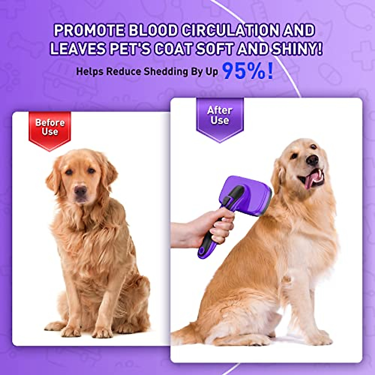 Pet Self Cleaning Slicker Brush for Shedding & Grooming Long Short Haired Dogs, Cats Retractable Brush for Large and Small Gently Removes Loose Undercoat, Mats Tangled Hair from Pet's Coat - Purple