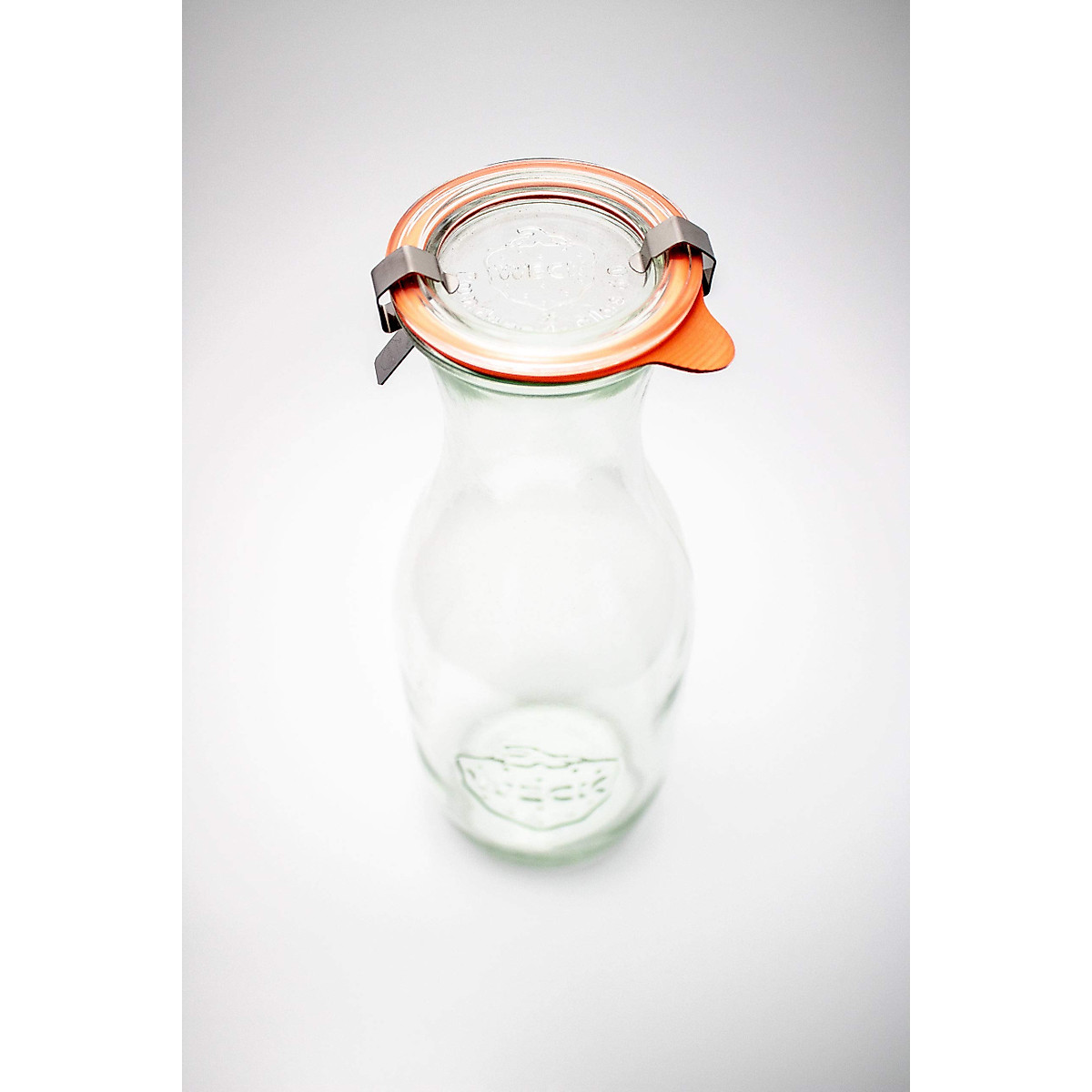 Weck Juice Jar - 35.9 fl oz. Transparent Glass Weck Jars - Eco-Friendly Milk Jar - 1L Juice Carafe Suitable for Juice Milk Water and Wine with Cork Lids and Keep Fresh Covers (1 Set)