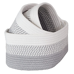 Home-Complete 3-Piece Set Small, Medium, and Large Rope Baskets for Makeup, Towel, Nursery, Office, and Classroom Storage, White and Gray