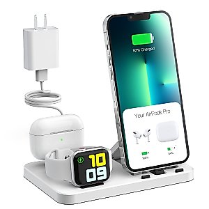 MODOCH 3 in 1 Charging Station for Apple Multiple Devices, Foldable and Portable Travel Charging Dock Compatible with iPhone Airpods Apple Watch Charger Stand with Adapter(Black),Not Fit for USB-C