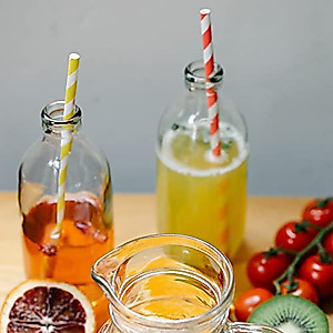 [300 Pcs] Biodegradable Individually Wrapped Paper Straws - Disposable Colorful Eco-Friendly Paper Drinking Straws(7.75"longX0.25"diameter)