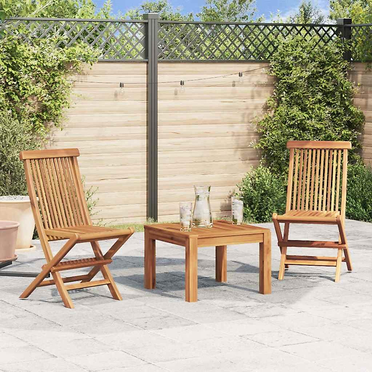 vidaXL Folding Patio Chairs Set of 2, Outdoor Wooden Seats for Garden Dining Capming Beach Deck, Stable Structure Easy to Store, Solid Teak Wood