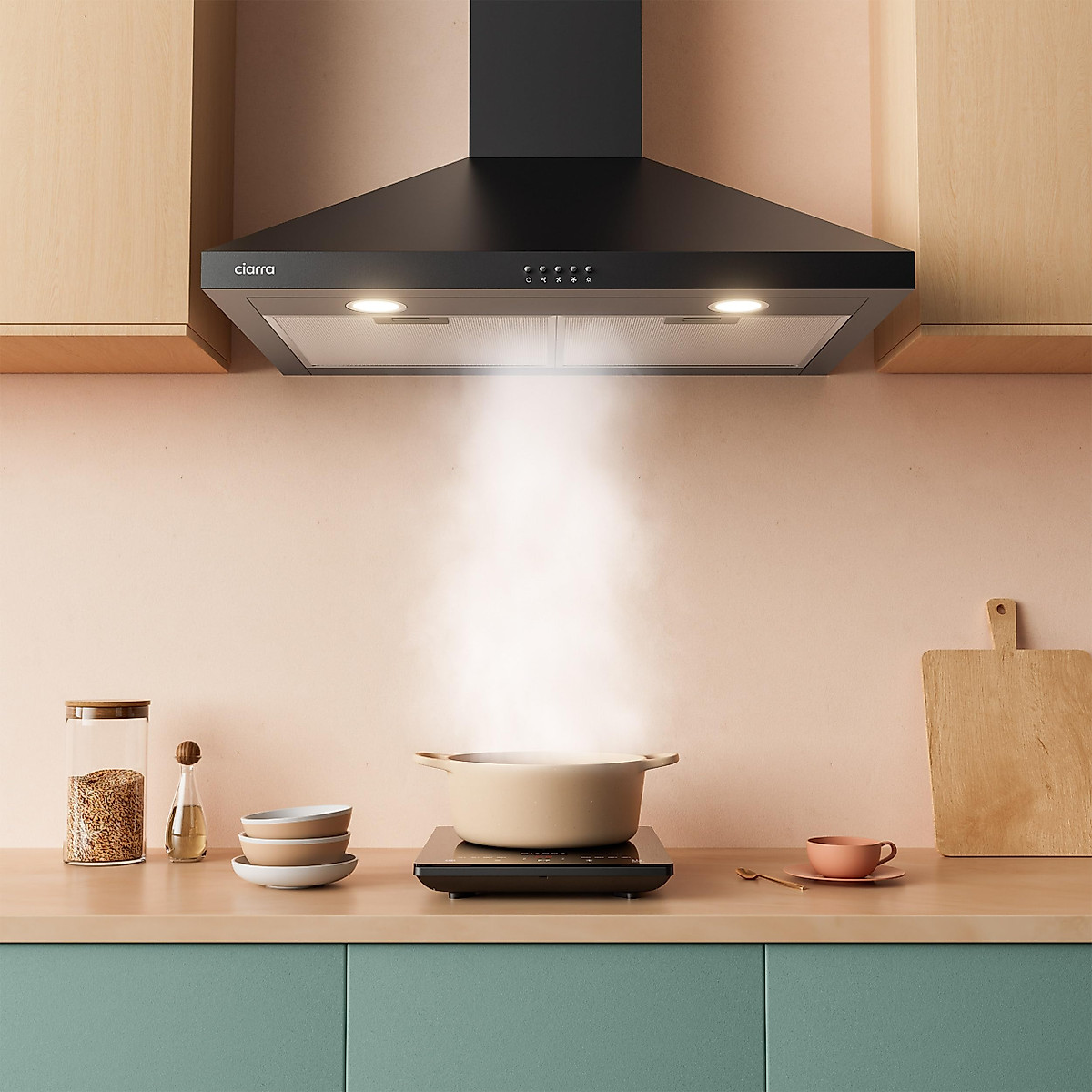 Black Range Hood 30 inch 450 CFM Wall Mount Range Hood with Anti-Fingerprint Design, Stove Hood Vent for Kitchen with 3 Speed Fan, Ducted and Ductless Convertible, CAB75206P