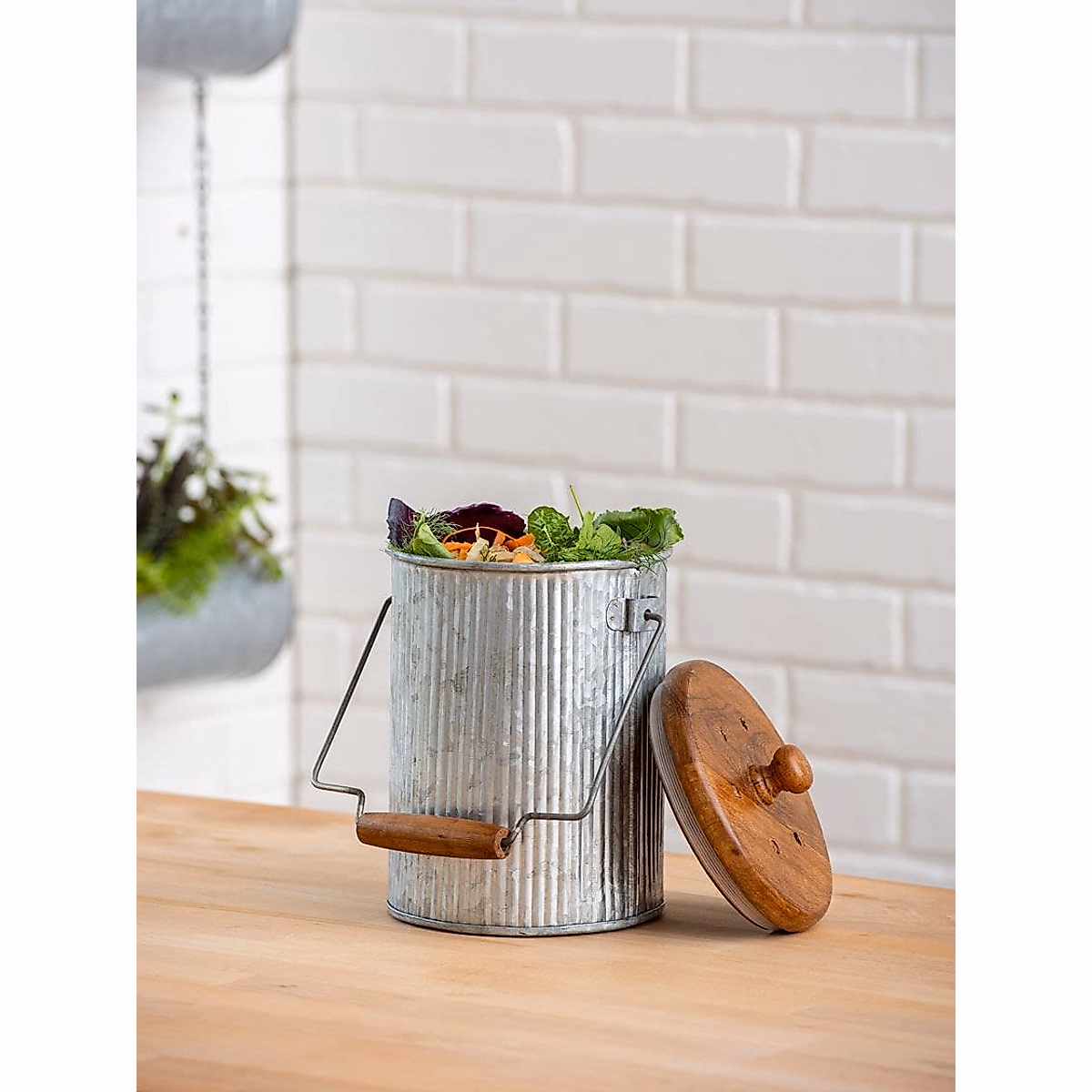 Gardener's Supply Company Galvanized Compost Pail | Sturdy Metal Vintage Style Crock with Lid for Organic Composting Kitchen Countertop Waste Bin | Holds 1.5 Gallon of Food Scraps