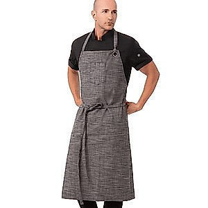 Chef Works Unisex Corvallis Chefs Bib Apron, Black Steel Grey, One Size