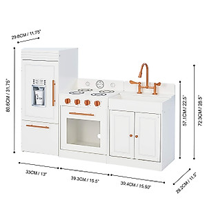 Teamson Kids Little Chef Paris Modular Contemporary Interactive Wooden Play Kitchen with Refrigerator, Oven, Sink, and Storage Space for Easy Clean Up, White with Rose Gold Finishes