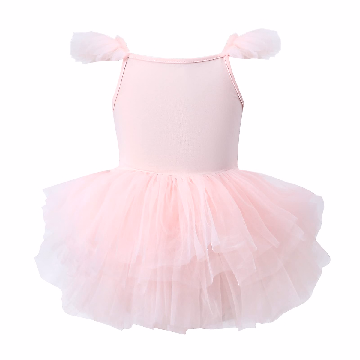 Girls Dance Tutu Dresses Ruffle Sleeve Snap Crotch Ballet Leotards Ballet Pink 3-4T