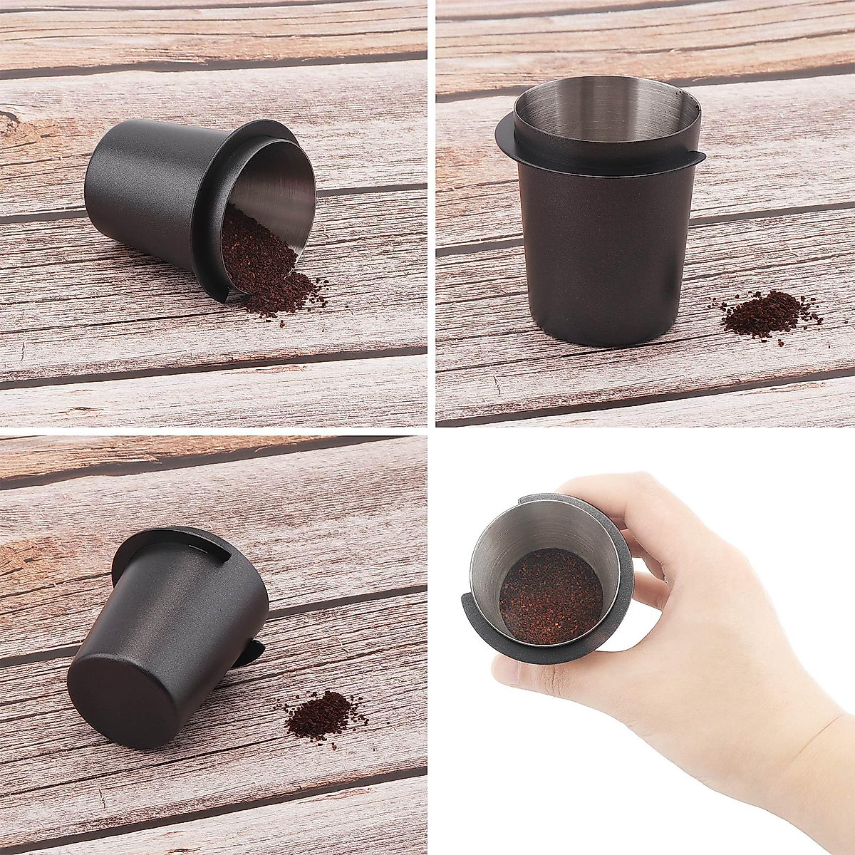 TQEONKL Coffee Dosing Cup 54mm, Stainless Steel Espresso Coffee Dosing Cup Espresso Machine Accessories, Coffee Powder Feeder Part Coffee Grinder Powder Cup Compatible with 54mm Portafilter, Black